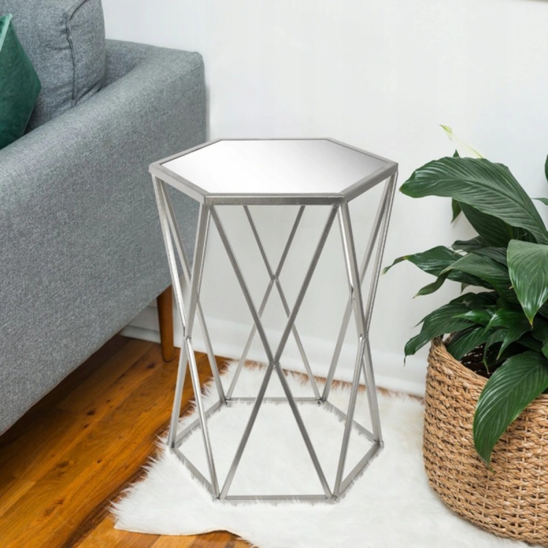 Masa de cafea metalica cu blat din sticla de 8 mm, Argintiu, design ...