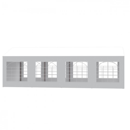Cort, pavilion, alb, 4x8 m, 8 ferestre + 2 intrari, cadru din otel ...