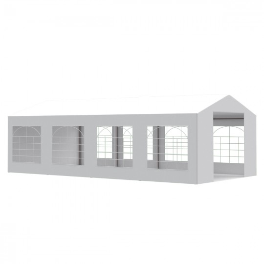 Cort, pavilion, alb, 4x8 m, 8 ferestre + 2 intrari, cadru din otel ...