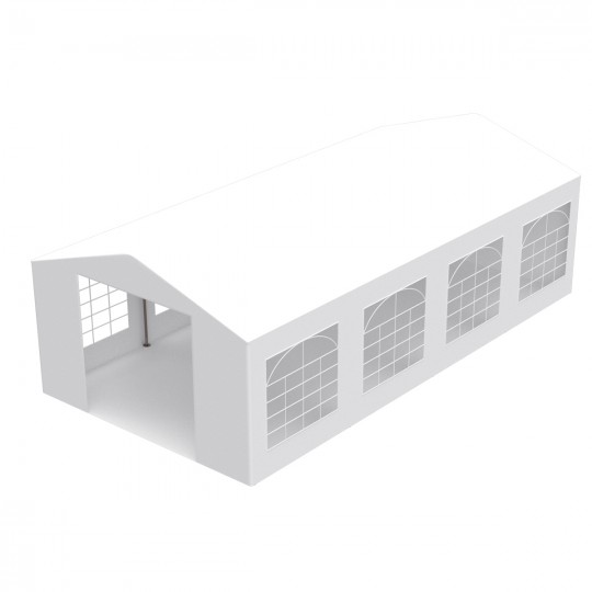 Cort, pavilion, alb, 4x8 m, 8 ferestre + 2 intrari, cadru din otel ...