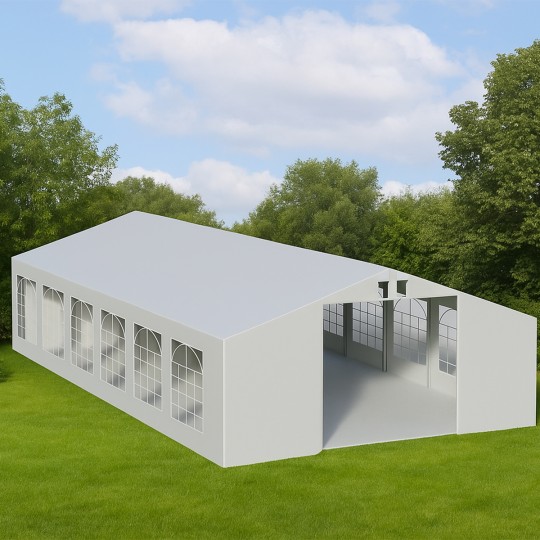 Cort profesional, pavilion, alb, 8x12 m, 12 ferestre + 2 intrari, cadru ...